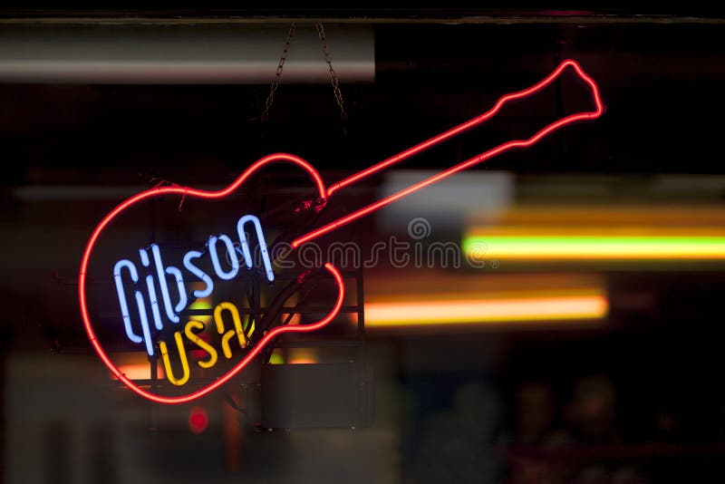 Neon Light Shaped into a Guitar Editorial Photography - Image of roll ...