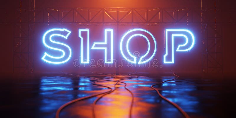 Neon light shop sign stock illustration. Illustration of decoration ...