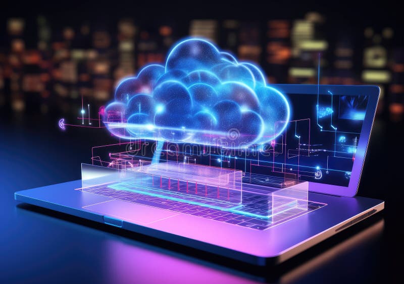 Neon Light Showing Cloud Computing on Tablet Computer Neon Light ...