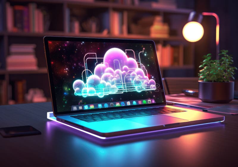 Neon Light Showing Cloud Computing on Tablet Computer Neon Light ...