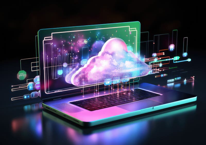 Neon Light Showing Cloud Computing on Tablet Computer Neon Light ...