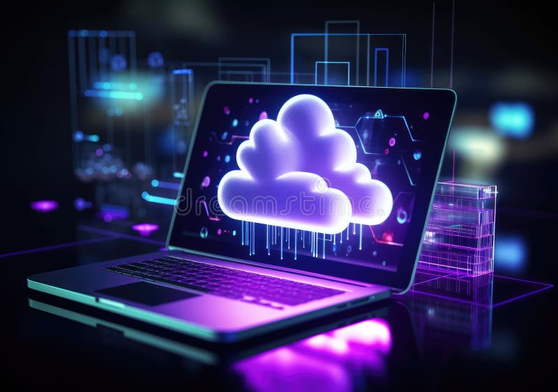 Neon Light Showing Cloud Computing on Tablet Computer Neon Light ...