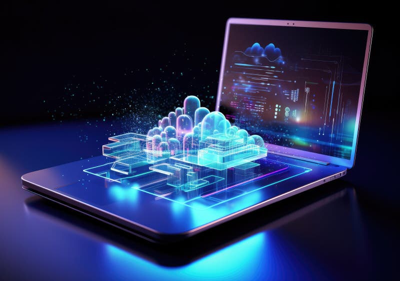 Neon Light Showing Cloud Computing on Tablet Computer Neon Light ...