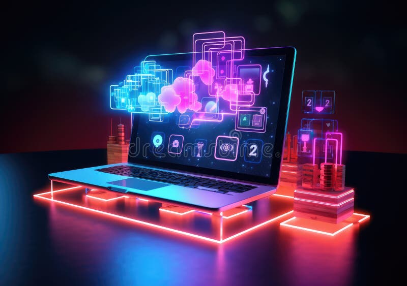 Neon Light Showing Cloud Computing on Tablet Computer Neon Light ...