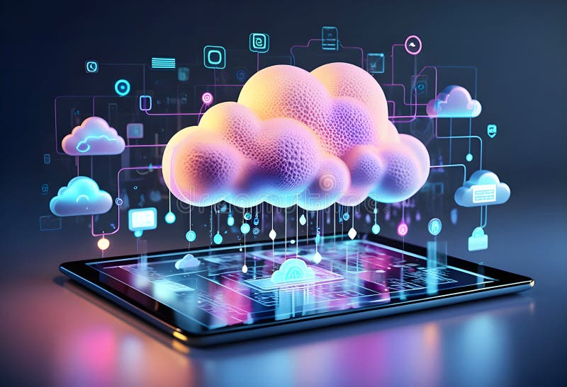 Neon Light Showing Cloud Computing on Tablet Computer. Neon Light ...