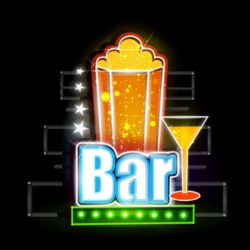 Neon Light Signboard for Drink Bar Stock Vector - Illustration of ...