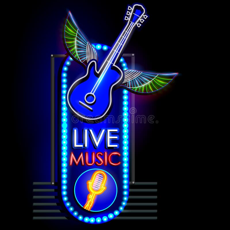 Neon Light Signboard for Live Music Stock Vector - Illustration of ...