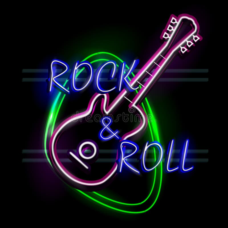 Neon Light Signboard for Rock and Roll Stock Vector - Illustration of ...