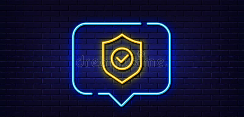 Security Shield Line Icon. Cyber Defence Sign. Neon Light Speech Bubble ...