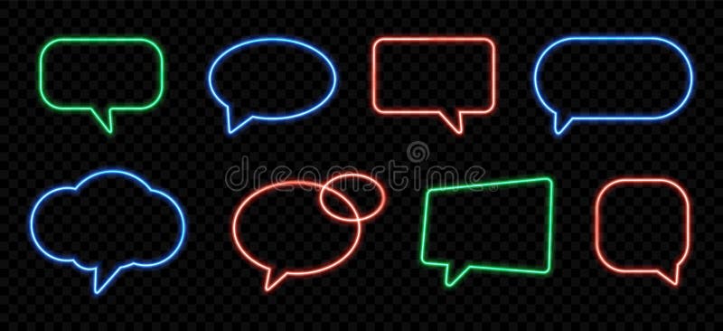 Neon Light Speech Bubbles. Shiny Message Sign with Glowing Neon Frame ...