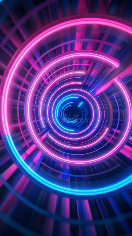 Neon Light Spiral Tunnel, Futuristic Abstract Background Stock Photo ...
