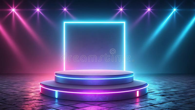 Neon Light Stage with Futuristic Glow and Vibrant Lights, Empty Stage ...