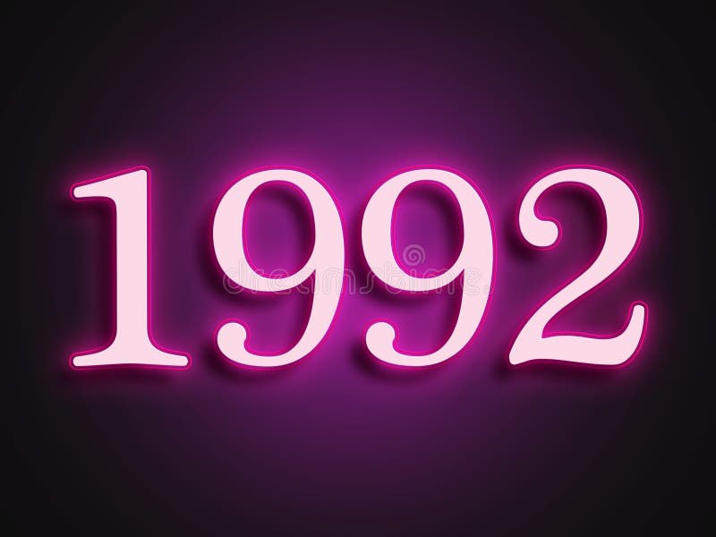 Pink Glowing Neon Light Text Effect of Number 1992. Stock Photo - Image ...