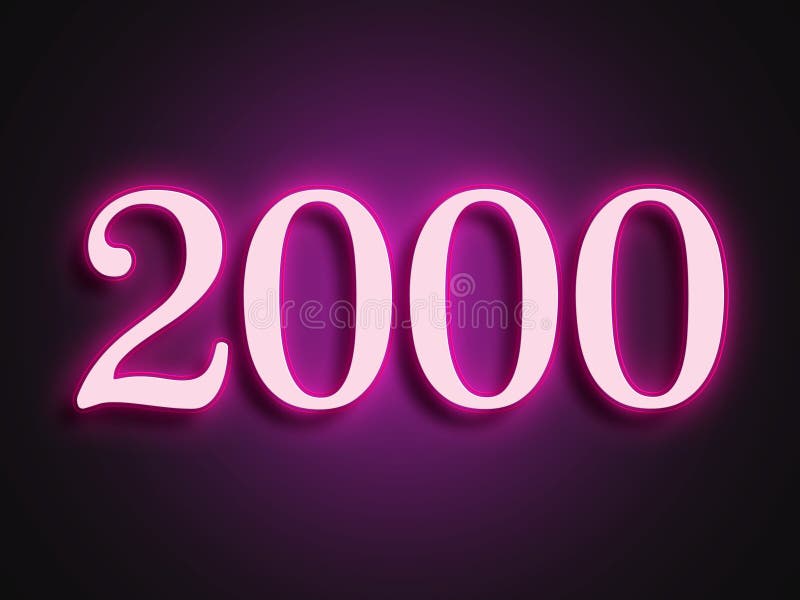 Pink Glowing Neon Light Text Effect of Number 2000. Stock Image - Image ...