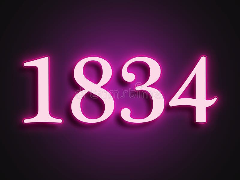 Pink Glowing Neon Light Text Effect of Number 1834. Stock Illustration ...