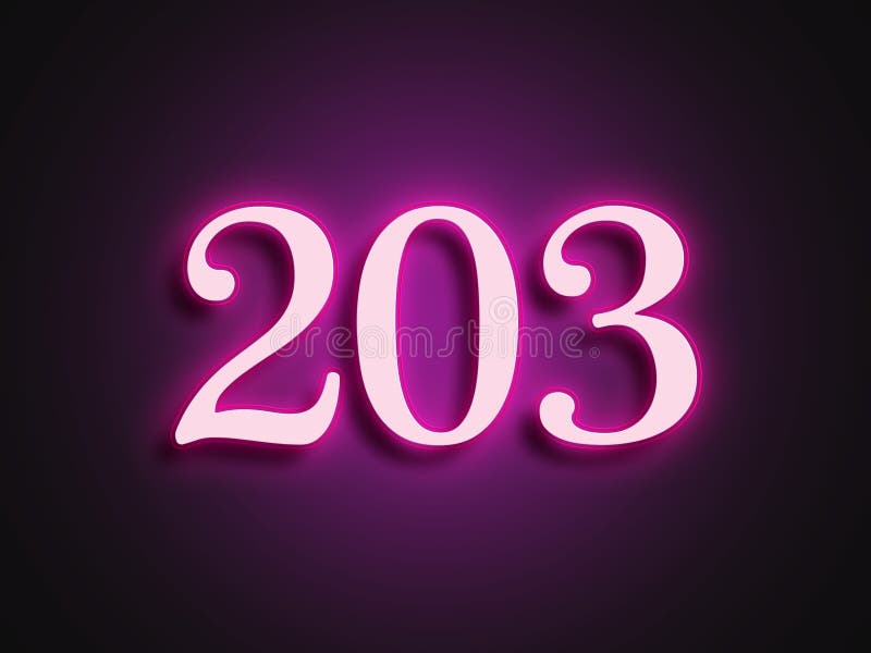 Pink Glowing Neon Light Text Effect of Number 203. Stock Image - Image ...