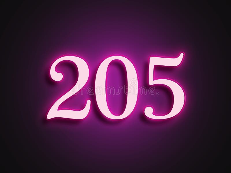 Pink Glowing Neon Light Text Effect of Number 205. Stock Photo - Image ...