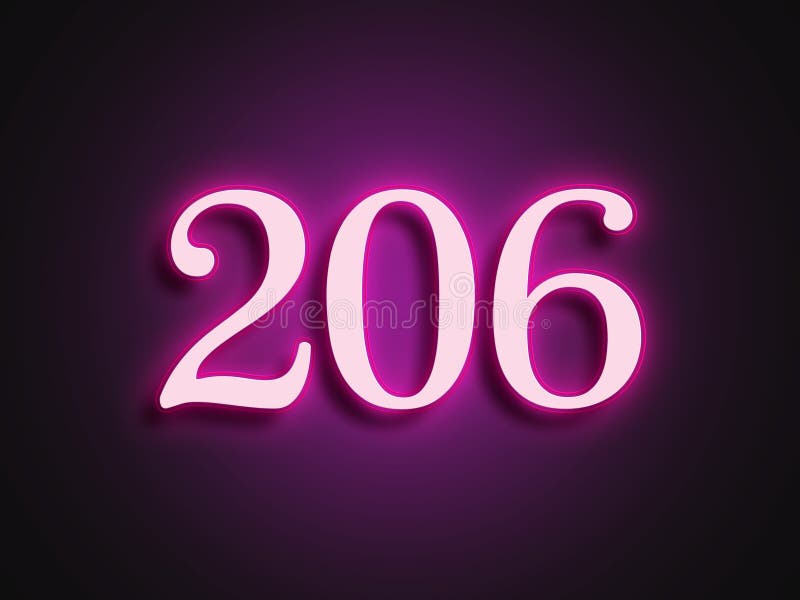 Pink Glowing Neon Light Text Effect of Number 206. Stock Image - Image ...