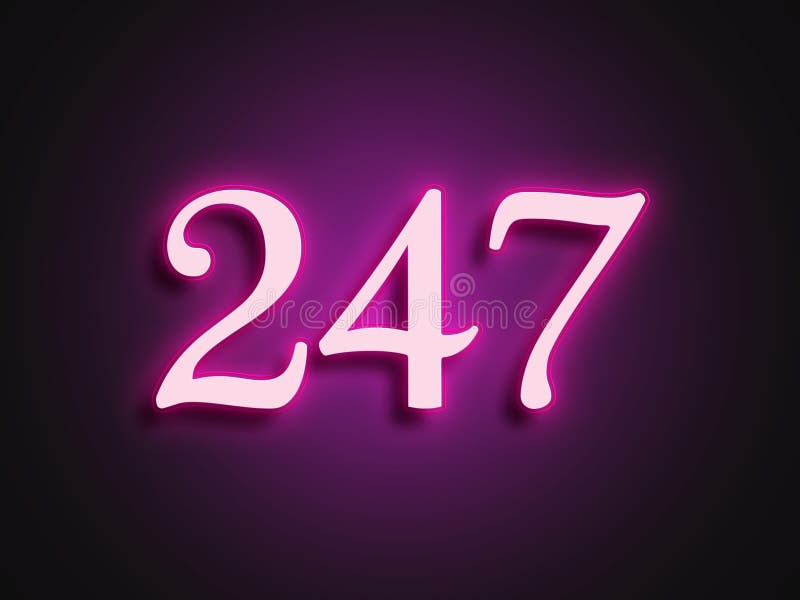 Pink Glowing Neon Light Text Effect of Number 247. Stock Image - Image ...