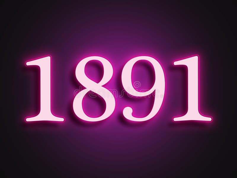 Pink Glowing Neon Light Text Effect of Number 1891. Stock Illustration ...
