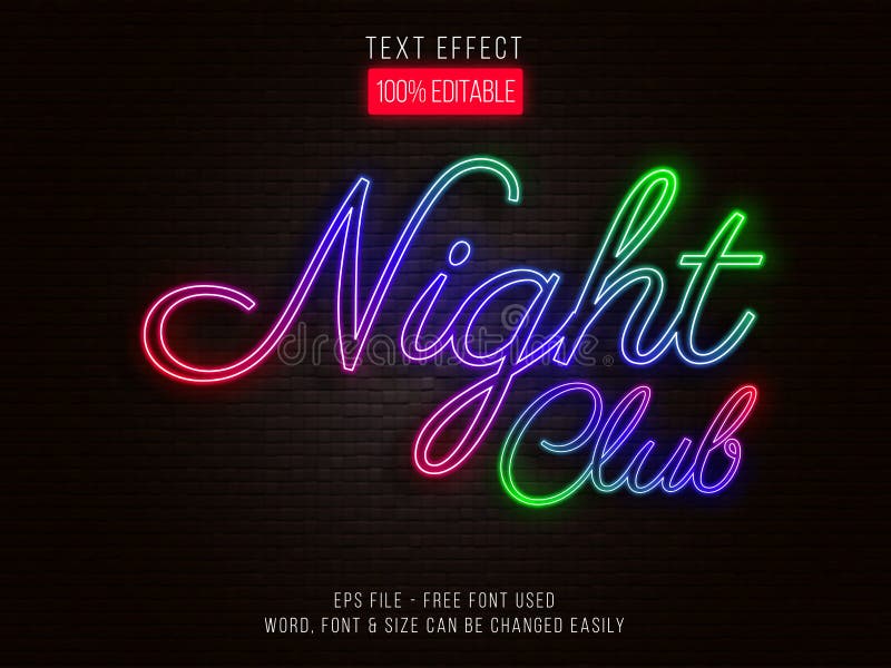 Neon Light Text Effect. Colorful Light Editable Text Effect - Night ...