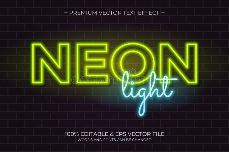 Neon Light Text Effect, Editable Retro and Glowing Text Stock Vector ...