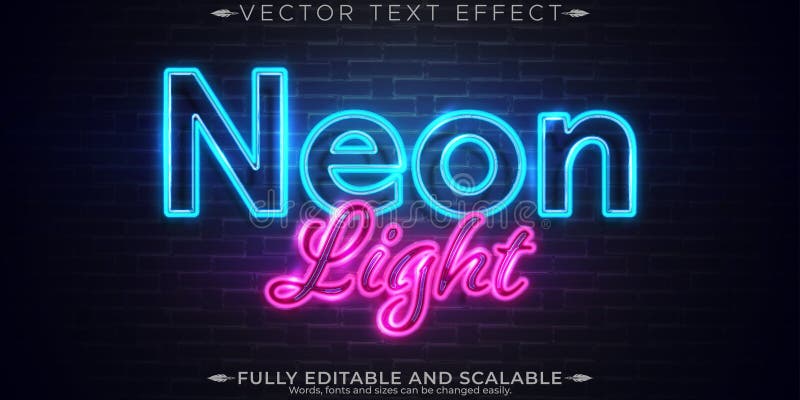 Neon Light Text Effect, Editable Retro and Glowing Text Style Stock ...