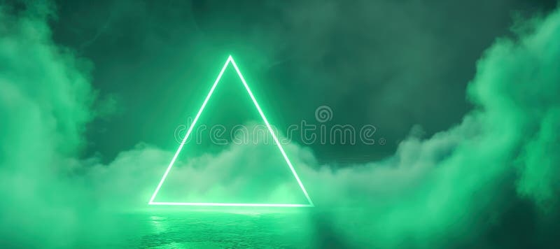 Neon Light Triangle Line Frame Background with Green Glowing Smoke ...