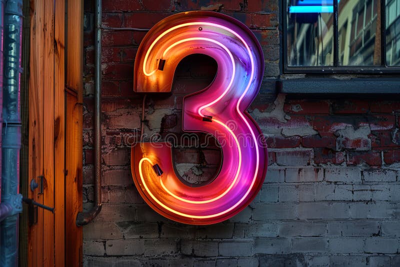 Neon light tube number 3 stock illustration. Illustration of bright ...