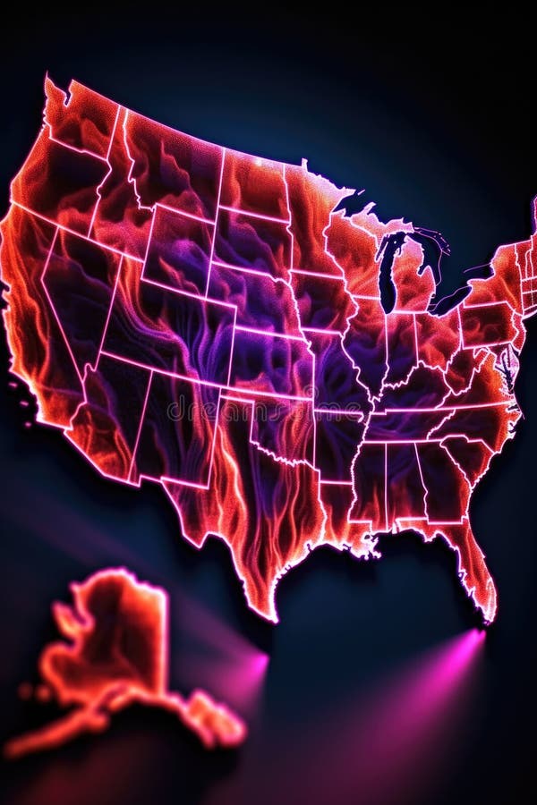 Neon Light Us Map on Dark Background Stock Image - Image of united ...
