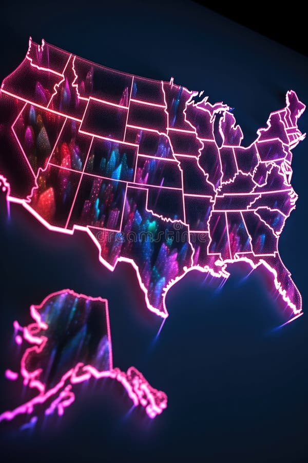 Neon Light Us Map on Dark Background Stock Photo - Image of neon ...