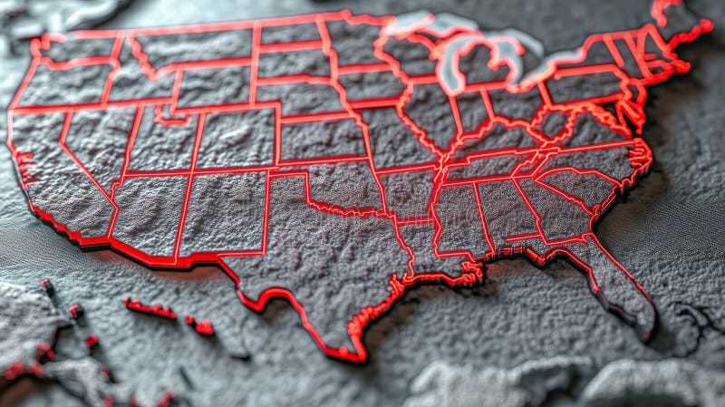 Neon Light, Usa Map in Modern Contemporary Theme Stock Illustration ...