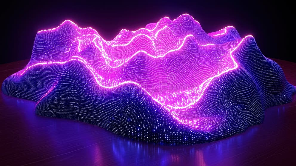 Neon Light Waveforms in Abstract 3D Landscape with Bright Colors and ...