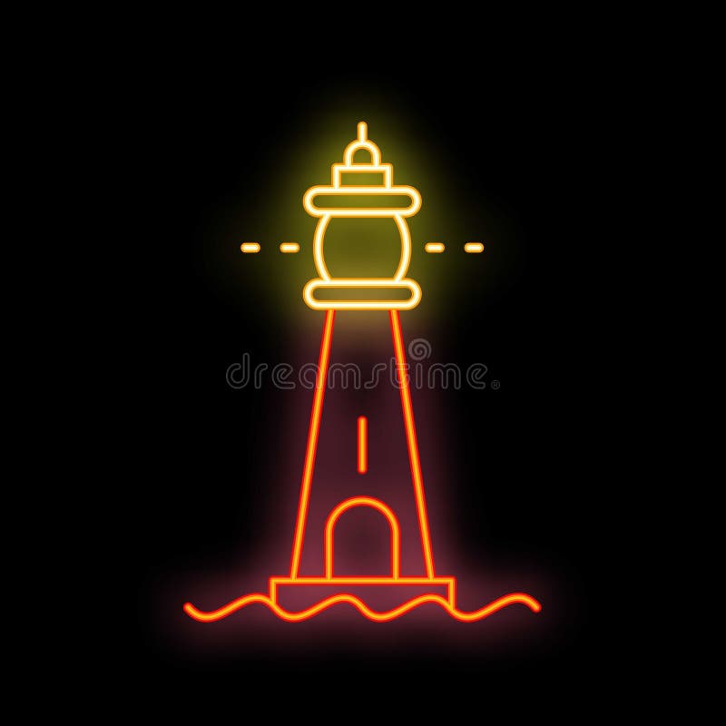Neon Lighthouse Shining Its Light Over the Sea at Night Stock Vector ...