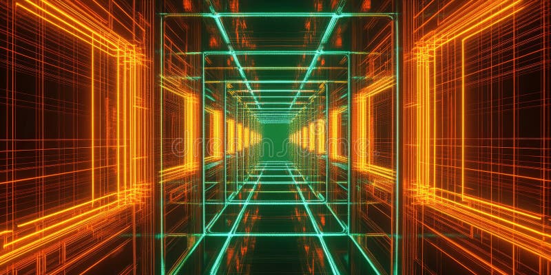 A Neon Lighting Background Featuring a Complex Grid of Neon Green and ...