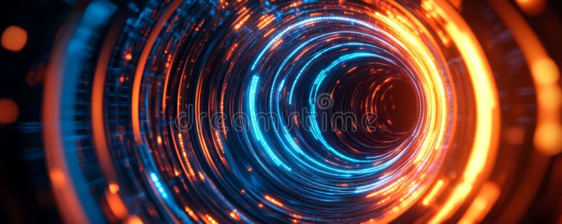 Neon Lighting Background Featuring Swirling Vortex Orange Blue Light ...