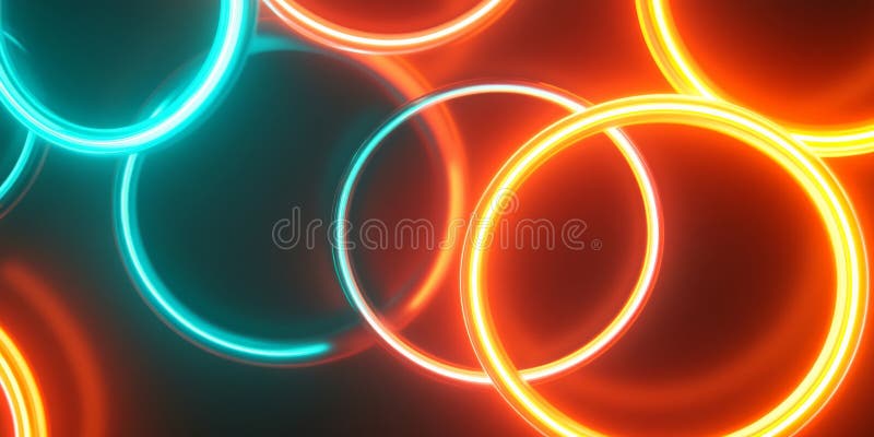 A Neon Lighting Background with Overlapping Rings of Neon Orange and ...