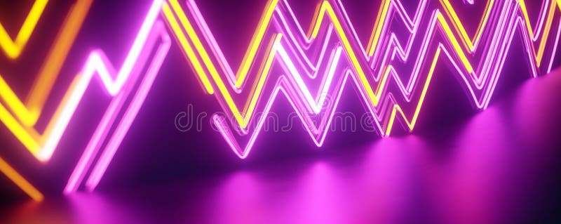 A Neon Lighting Background Showcasing Zigzagging Lines of Bright Yellow ...