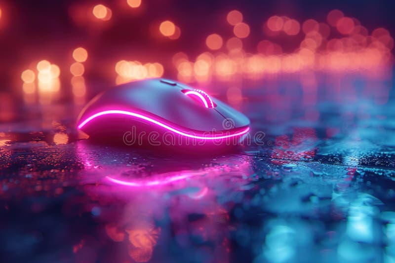 Neon Lighting Computer Mouse Near a Laptop in Copy Space for Text Stock ...