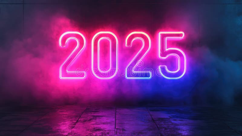 Neon Lighting Frame with Text 2025 on Festive Background Stock ...