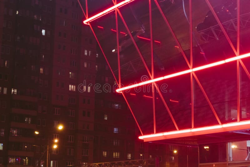 Neon Lighting Illumination Building High-tech Style Geometry Lines ...