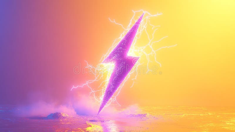 Neon Lightning Bolt with Electric Charge on Vibrant Background Stock ...
