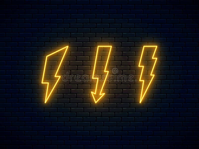 Neon Lightning Bolt Set High Voltage Thunderbolt Neon Symbol