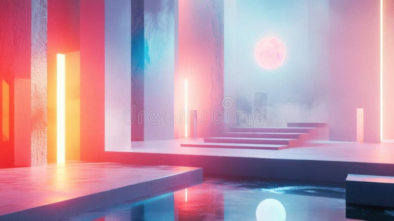 Neon Lights, Abstract Architecture, Futuristic Scene Stock Illustration ...