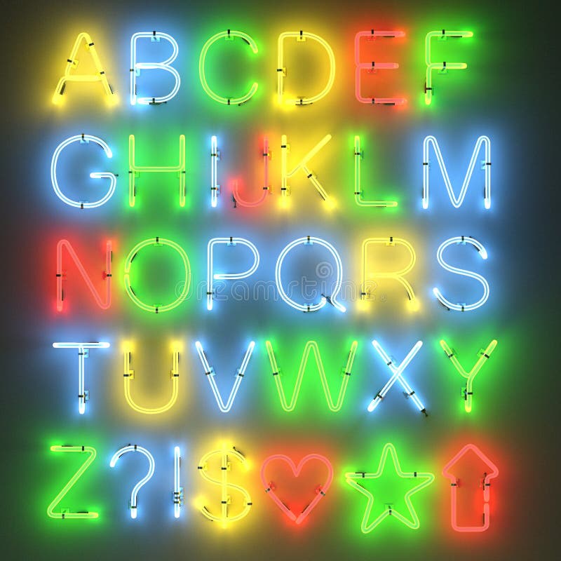 Neon lights - alphabet stock illustration. Illustration of lamp - 55416380