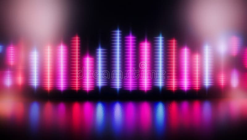 Neon Lights Background Forming an Audio Equalizer on Stage Stock ...