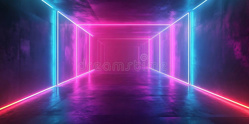 Neon Lights Background Pink and Blue Glow Corridor Stock Illustration ...