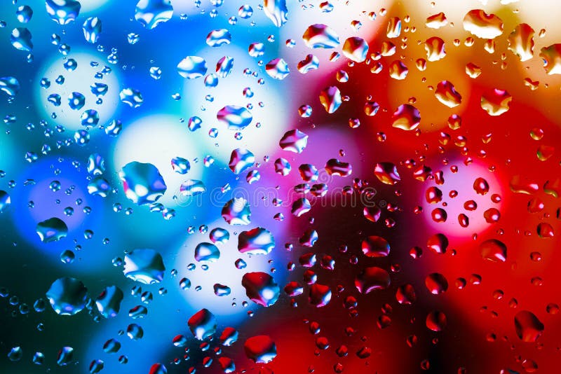 Neon Lights Behind Rain with Water Drops Stock Image - Image of crystal ...
