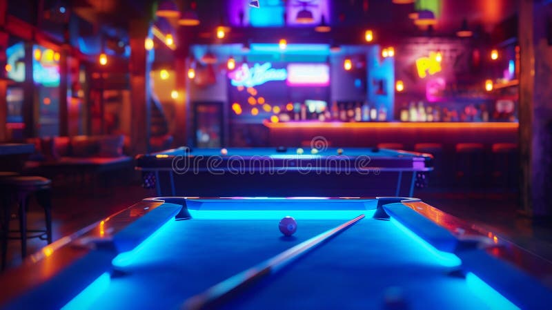 Neon Lights at a Billiards Hall. Generative Ai Stock Illustration ...
