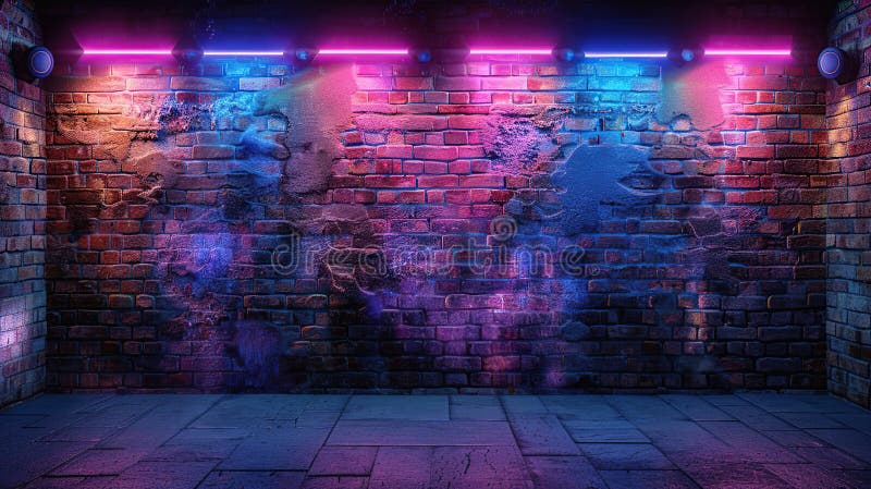 Neon Lights on Brick Wall stock illustration. Illustration of street ...